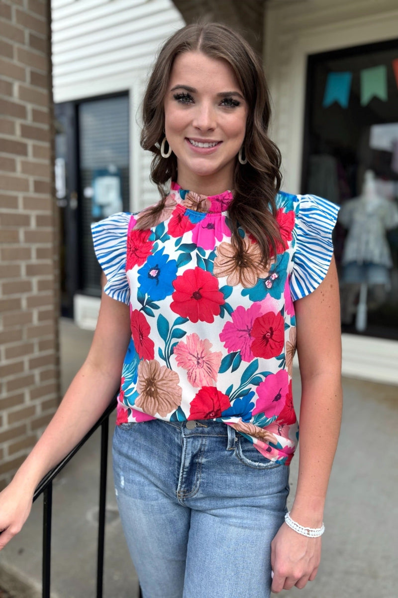 Floral Mock Neck Short Sleeve Top - Sassy and Southern – Sassy & Southern